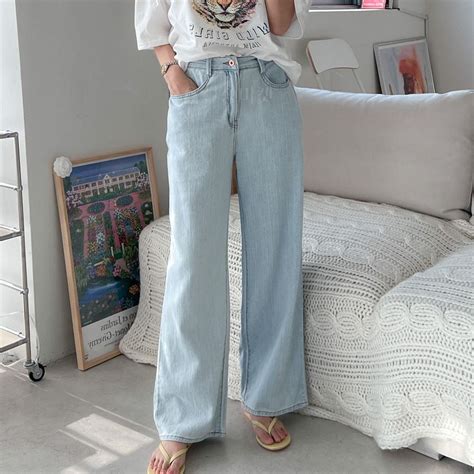 여자와이드청바지 여름 밴딩 하이웨스트 청바지 데님팬츠