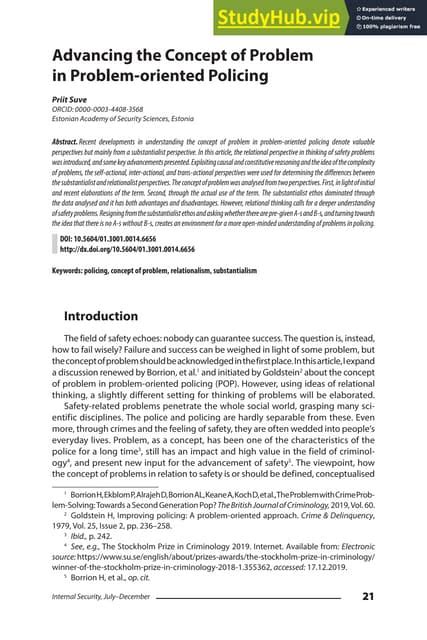 Advancing The Concept Of Problem In Problem Oriented Policing Pdf