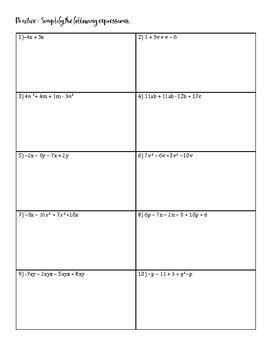 Combining Like Terms Guided Notes By Dare To Do Math With Dominique