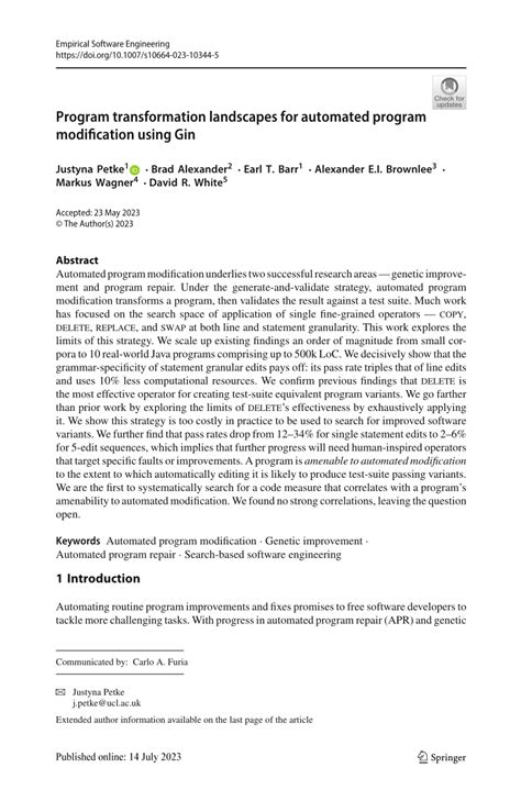 Pdf Program Transformation Landscapes For Automated Program Modification Using Gin