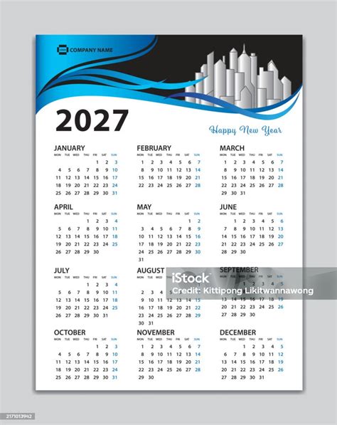 Calendar 2027 Template Wall Calendar 2027 Vector Desk Calendar Design