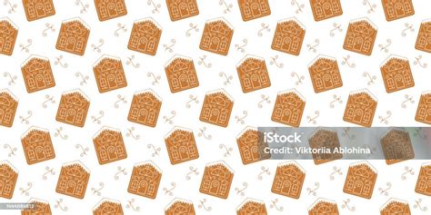 진저브레드 하우스 배경을 장식합니다 장식 비스킷 쿠키 완벽 한 패턴입니다 겨울 크리스마스 또는 새해 스크랩북 또는 포장지 또는 패브릭 디자인 건물 외관에 대한 스톡 벡터