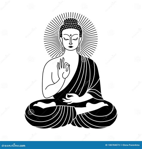 Sitting Buddha Black And White Vector Line Drawing Stock Vector
