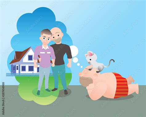 Lgbt Fat Single Old Man Day Dreaming About Happy Married Lifemiddle