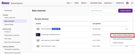 Enabling Billing Testing Roku Developer