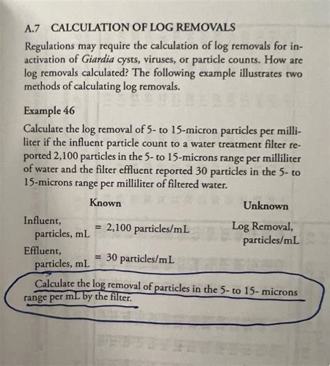 Solved A 7 CALCULATION OF LOG REMOVALS Regulations May Chegg Com
