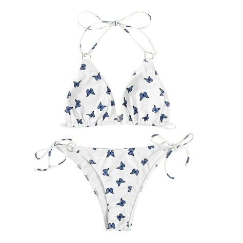 Gzea Plus Size Womens Swimsuits Women Butterfly Print High Waist Two Pieces Bikini Swimwear