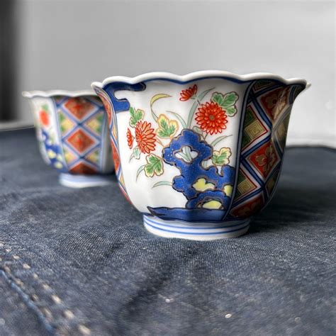 Japanese Yunomi Kisen Gama Porcelain Teacups 1950s Set Of 2 For Sale