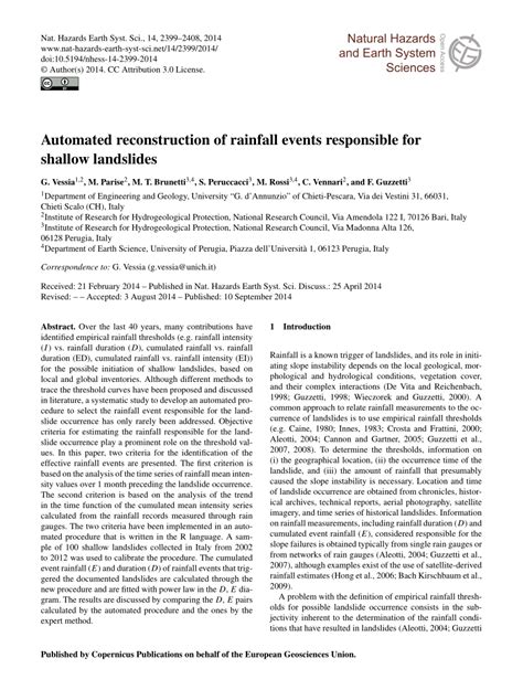 Pdf Automated Reconstruction Of Rainfall Events Responsible For Shallow Landslides