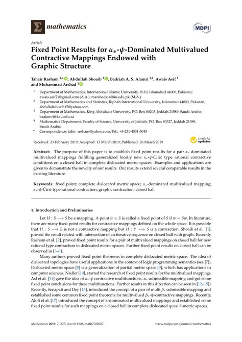 Pdf Fixed Point Results For α ψ Dominated Multivalued Contractive