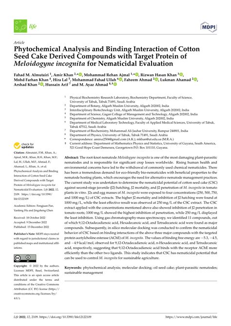 Pdf Phytochemical Analysis And Binding Interaction Of Cotton Seed Cake Derived Compounds With