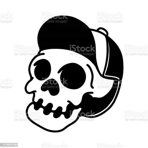 스케이트보더 캡에 있는 두개골의 그림 포스터 카드 배너 기호에 대한 디자인 요소 벡터 일러스트 레이 션 길거리 스타일에 대한 스톡 벡터 아트 및 기타 이미지 Istock