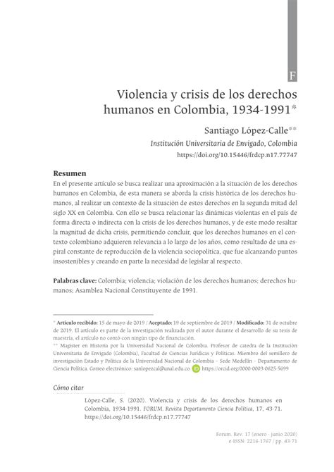 Pdf Violencia Y Crisis De Los Derechos Humanos En Colombia 1934 1991