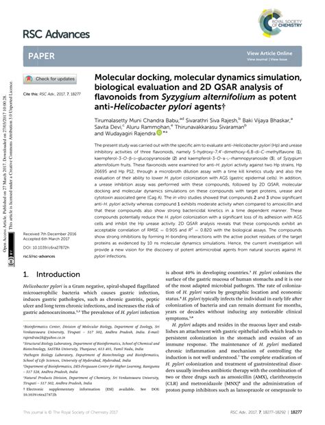 Pdf Molecular Docking Molecular Dynamics Simulation Biological