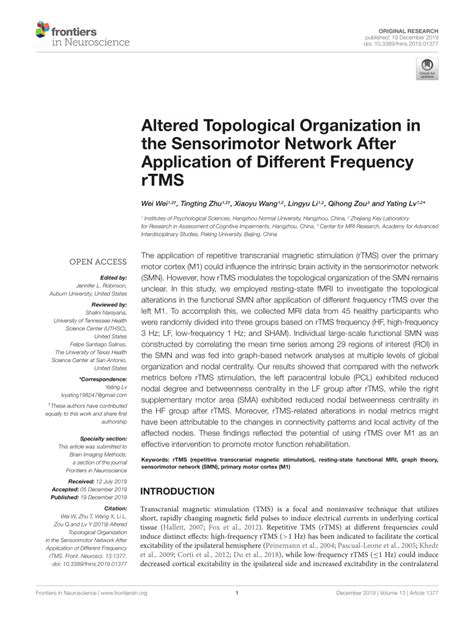 Pdf Altered Topological Organization In The Sensorimotor Network After Application Of