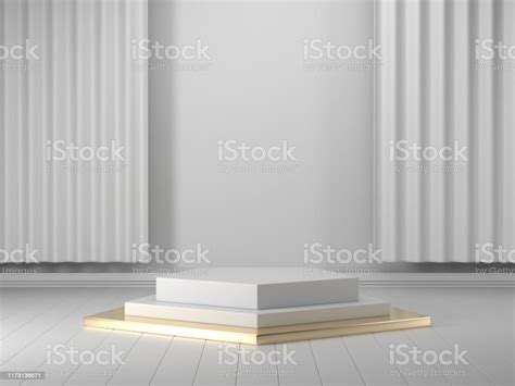 추상적 인 흰색 색 기하학적 원통 연단 배경의 3d 렌더링 이미지최소한의 원시적 인 모양shop 제품에 대한 모형 가정의 방에 대한 스톡 사진 및 기타 이미지 Istock