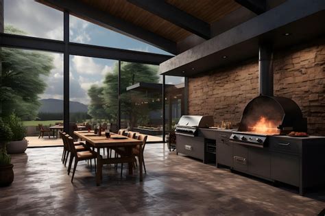 Premium Ai Image A Modern Indoor Bbq Room With A Glass Enclosed Barbecue