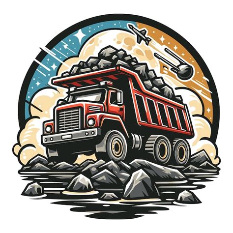 덤프 트럭 터 일러스트레이션 프리미엄 벡터