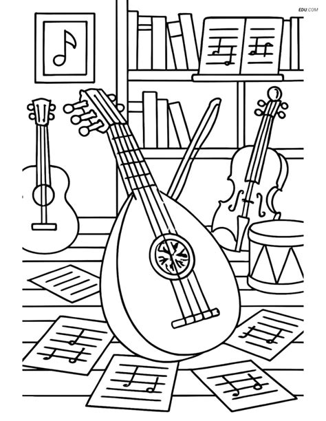 Free Music Coloring Page Lute In A Detailed Music Room Edu Com