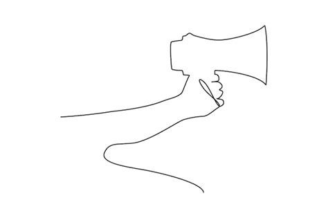 메가폰 을 들고 있는 손 의 단일 연속적 인 선 그림 프리미엄 벡터