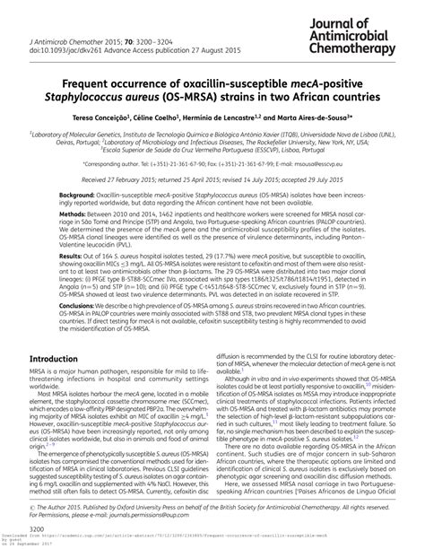 Pdf Frequent Occurrence Of Oxacillin Susceptible Meca Positive Staphylococcus Aureus Os Mrsa
