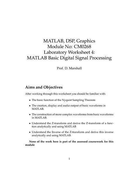 Lab Sheet 4 Matlab Basic Digital Signal Processing Matlab Dsp Graphics Module No Cm