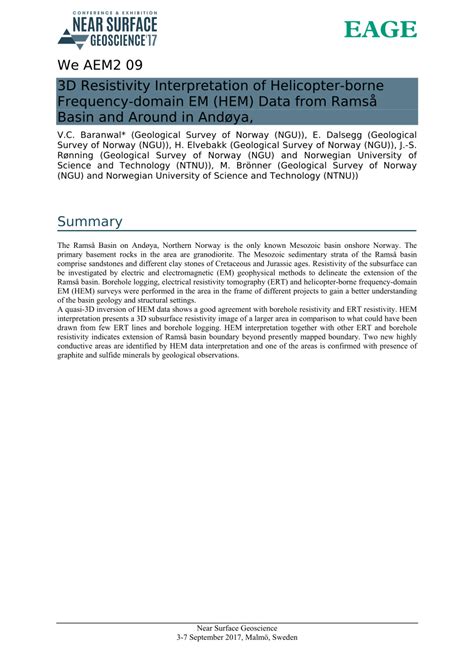 Pdf 3d Resistivity Interpretation Of Helicopter Borne Frequency Domain Em Hem Data From