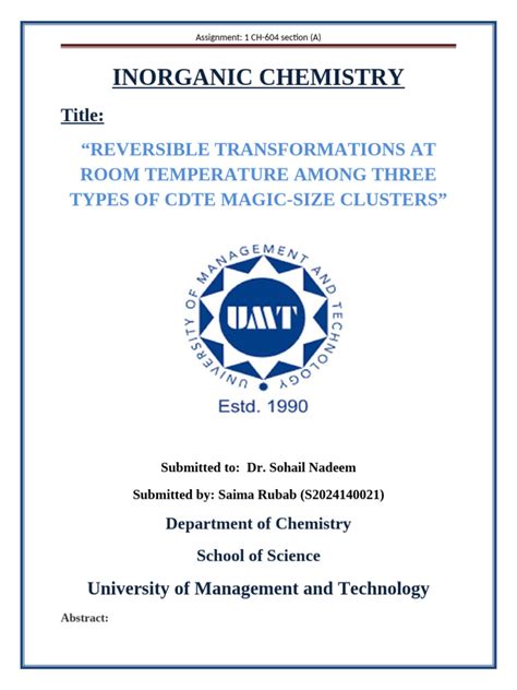 Inorganic Chemistry Assignment 1 Pdf