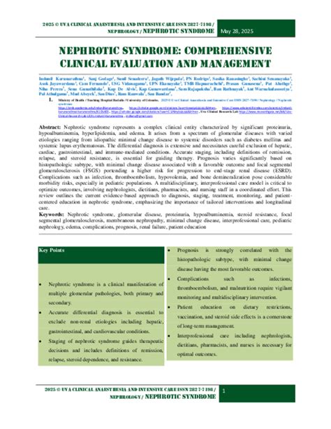 Pdf Nephrotic Syndrome Comprehensive Clinical Evaluation And Management