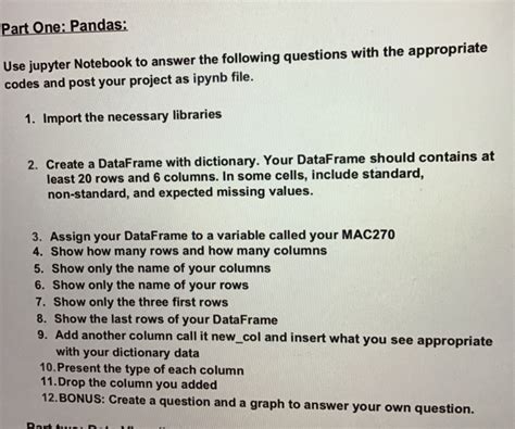 Solved Part One Pandas Use Jupyter Notebook To Answer The
