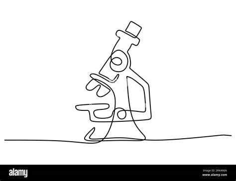 Hand Drawing One Single Continuous Line Of Microscope Science Theme Isolated On White Background
