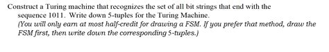 Solved Construct A Turing Machine That Recognizes The Set Of