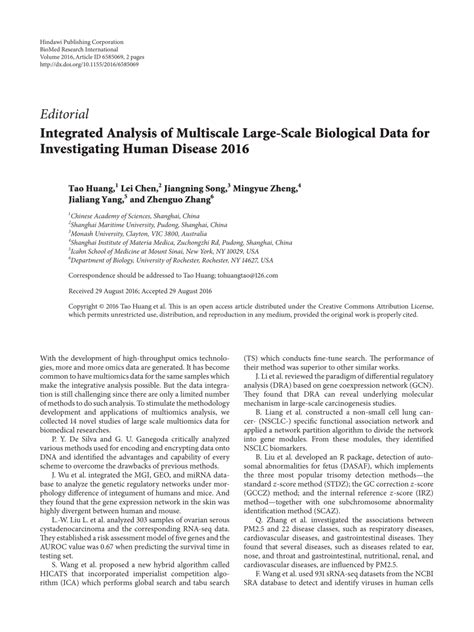 Pdf Integrated Analysis Of Multiscale Large Scale Biological Data For
