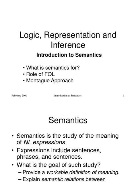 Logic Representation And Inference Introduction To Semantics Pdf Semantics Logic