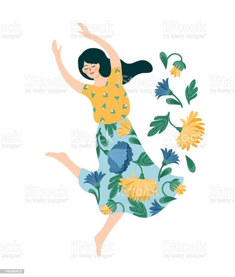 귀여운 춤추는 여자의 벡터 고립된 그림 카드 포스터 배너 및 기타에 대 한 행복 한 여성의 날 개념 여자에 대한 스톡 벡터 아트