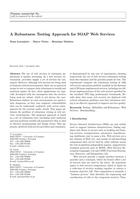 Pdf A Robustness Testing Approach For Soap Web Services