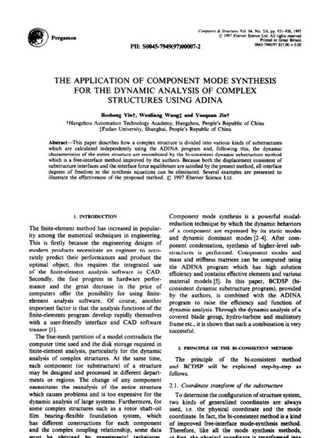 Adina Pdf Eigenvalues And Eigenvectors Normal Mode