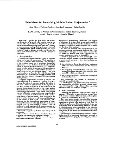 Pdf Primitives For Smoothing Mobile Robot Trajectories