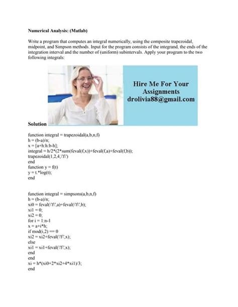 numerical analysis matlab write a program that computes an integral docx