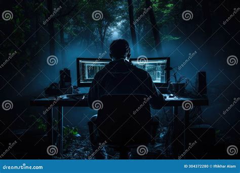 A Person Sits Alone In A Dimly Lit Room Focusing On Their Work At The Desk Man On Computer