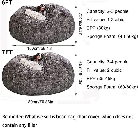 Enasui Oversized Bean Bag Chair Cover 7ft Dark Grey Comfy Large Furniture For Adults No Filler