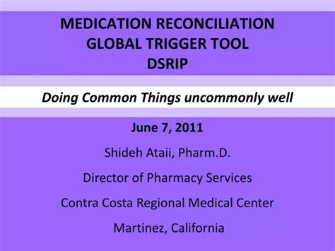 Ppt Medication Reconciliation Global Trigger Tool Dsrip Powerpoint Presentation Id 1911195