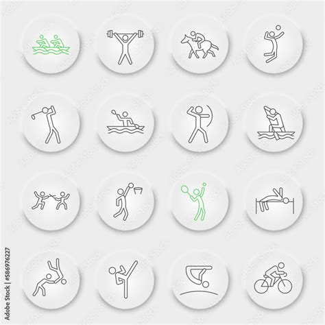Summer Sport Line Icon Set Sport Games Collection Vector Graphics Neumorphic Ui Ux Buttons