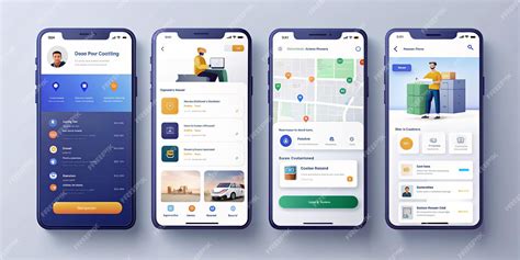 Premium Photo Delivery Mobile App Interface Screens Template Set Online Account Courier