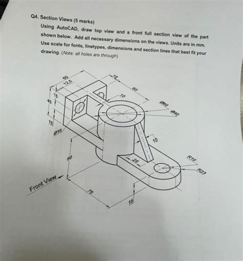Solved Q Section Views Marks Using AutoCAD Draw Top Chegg