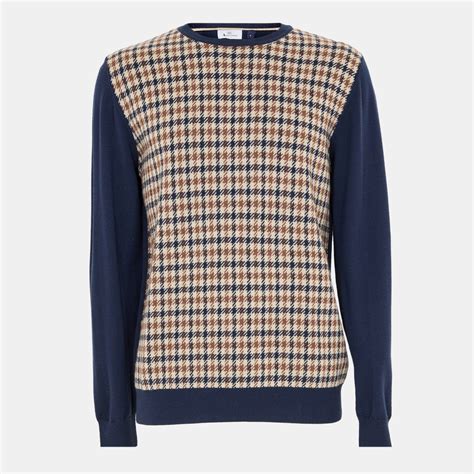 Aquascutum Mens Knitted Crew Neck Jumper Check