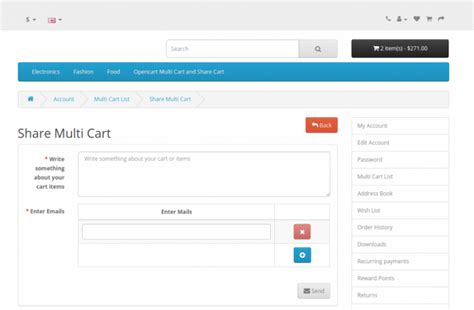 OpenCart Multi Cart Share Save Share Shopping Cart
