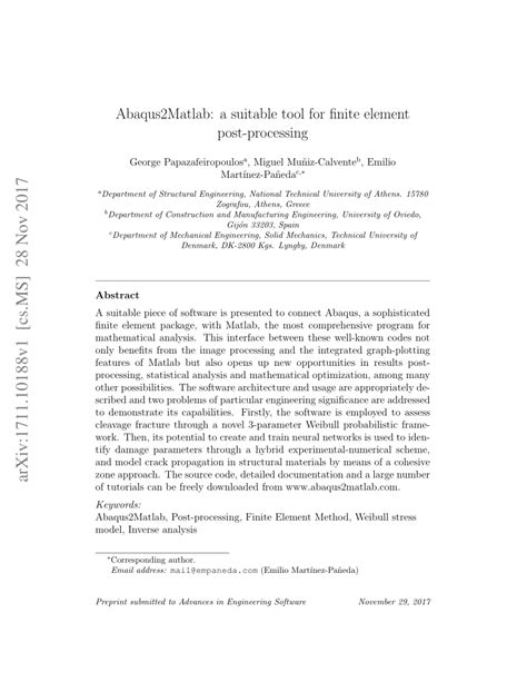 Pdf Abaqus2matlab A Suitable Tool For Finite Element Post Processing