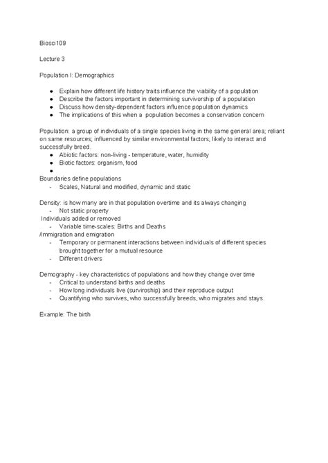 Biosci Unfinished Notes Biosci Lecture 3 Population I Demographics Explain How Different Life