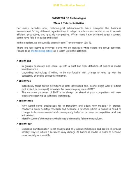 week 2 tutorial rmit classification trusted omgt2230 sc